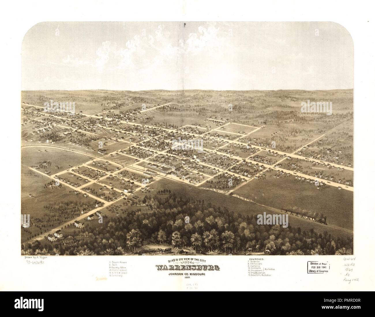 Bird's eye view of the city of Warrensburg, Johnson Co., Missouri 1869 ...