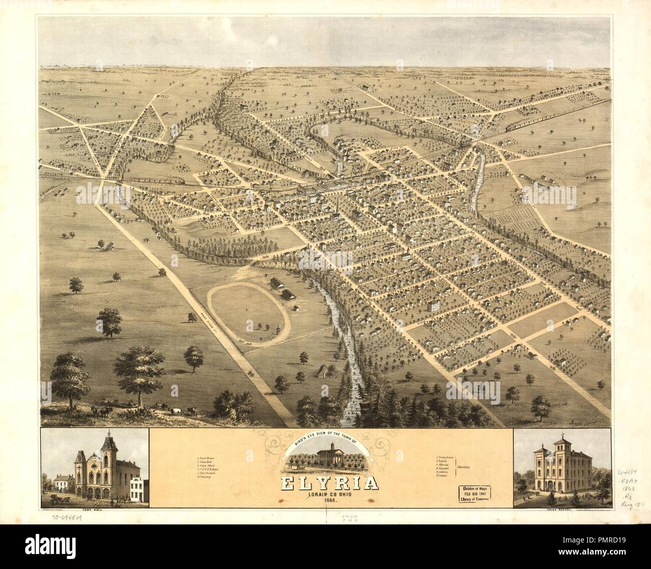 Bird's eye view of the town of Elyria, Lorain Co., Ohio 1868 Stock ...