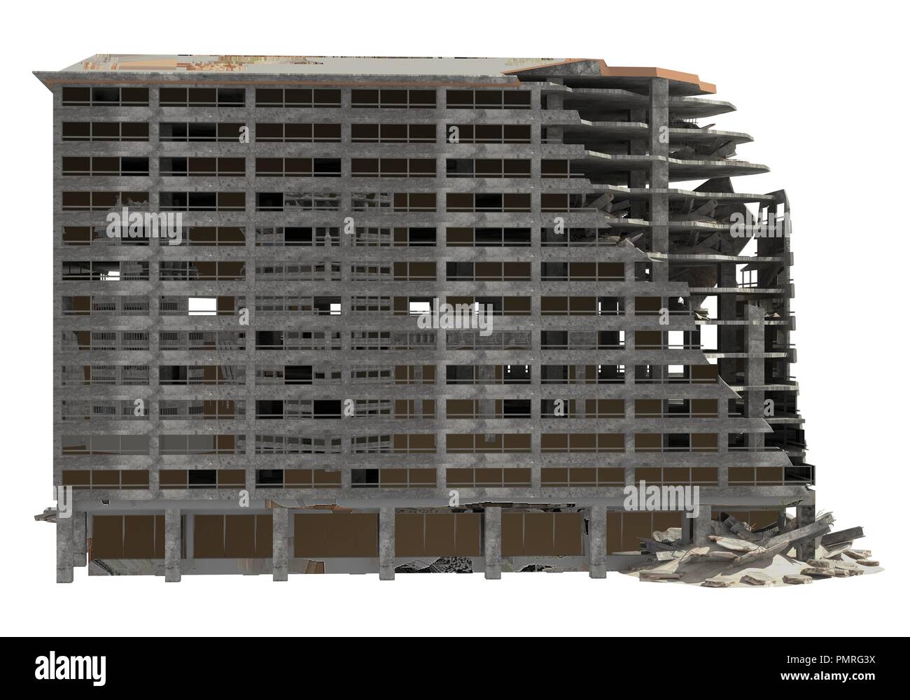 Ruined Building Isolated On White 3D Illustration Stock Photo - Alamy