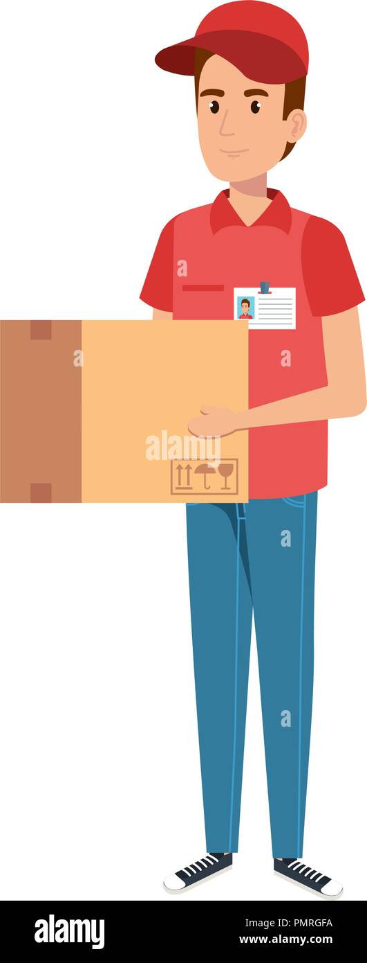 delivery worker lifting box character vector illustration design Stock ...