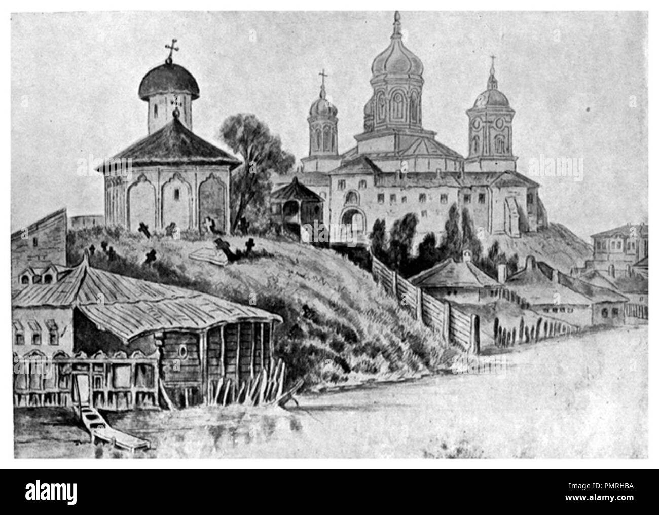 Biserica lui Bucur and Mănăstirea Radu-Vodă1860 Szathmary Stock Photo ...