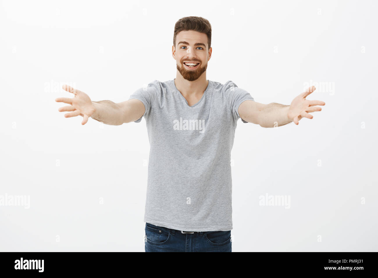 Come into my arms. Handsome enthusiastic and caring european boyfriend ...