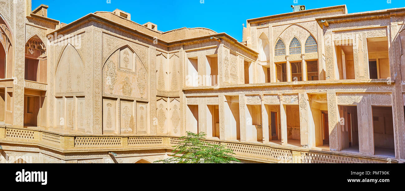 KASHAN, IRAN - OCTOBER 22, 2017: Exterior of Abbasi House boasts rich ...