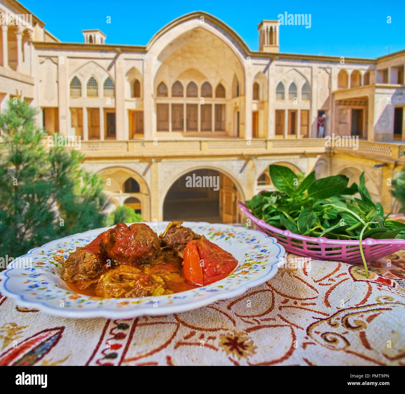 The tasty dishes of Persian cuisine in traditional restaurant, Kashan ...