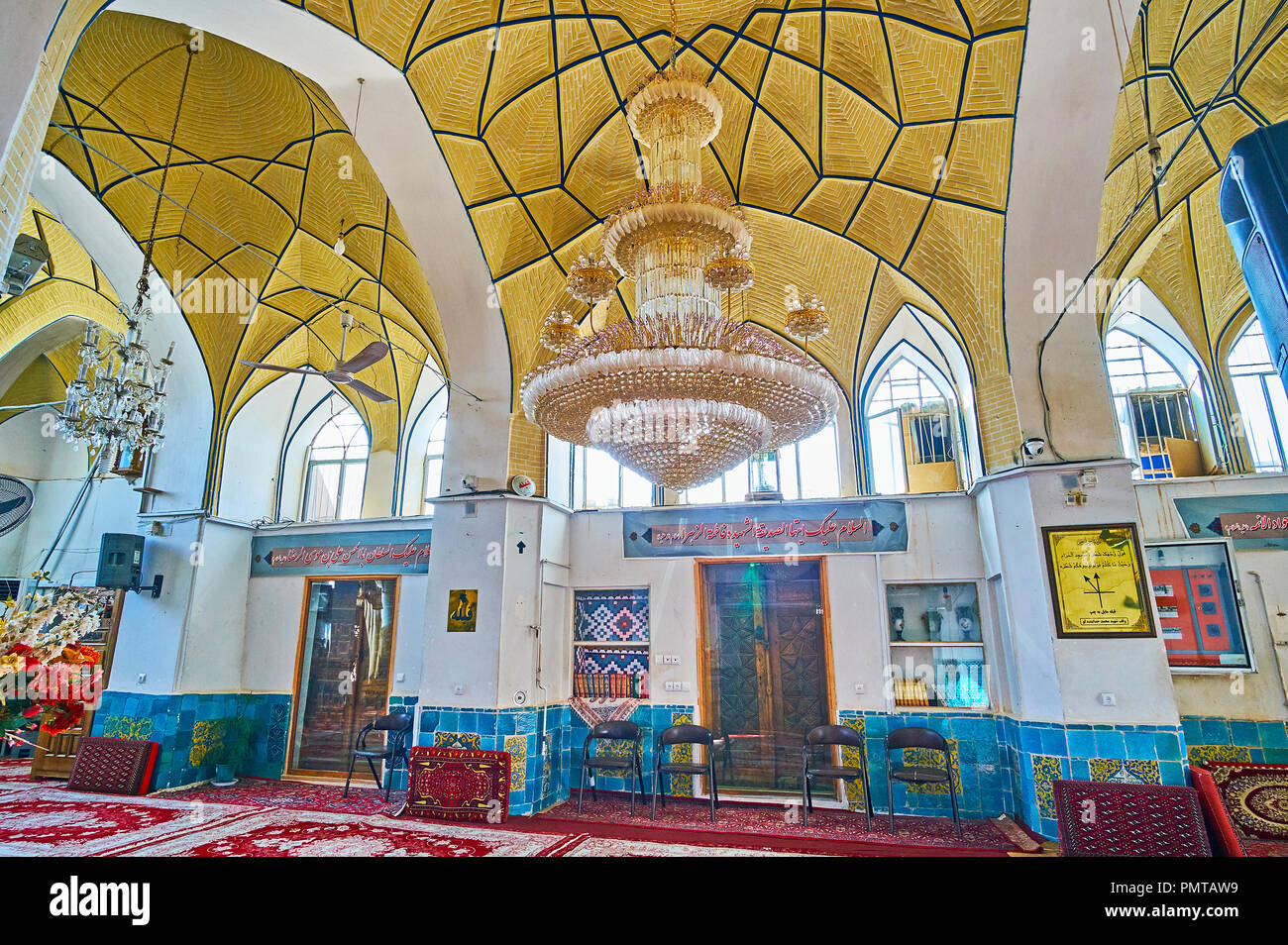 KASHAN, IRAN - OCTOBER 22, 2017: The male prayer hall of Shahzadeh-ye ...