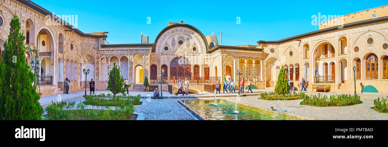 KASHAN, IRAN - OCTOBER 22, 2017: Tabatabaei Historical House is traditional Persian mansion with ...