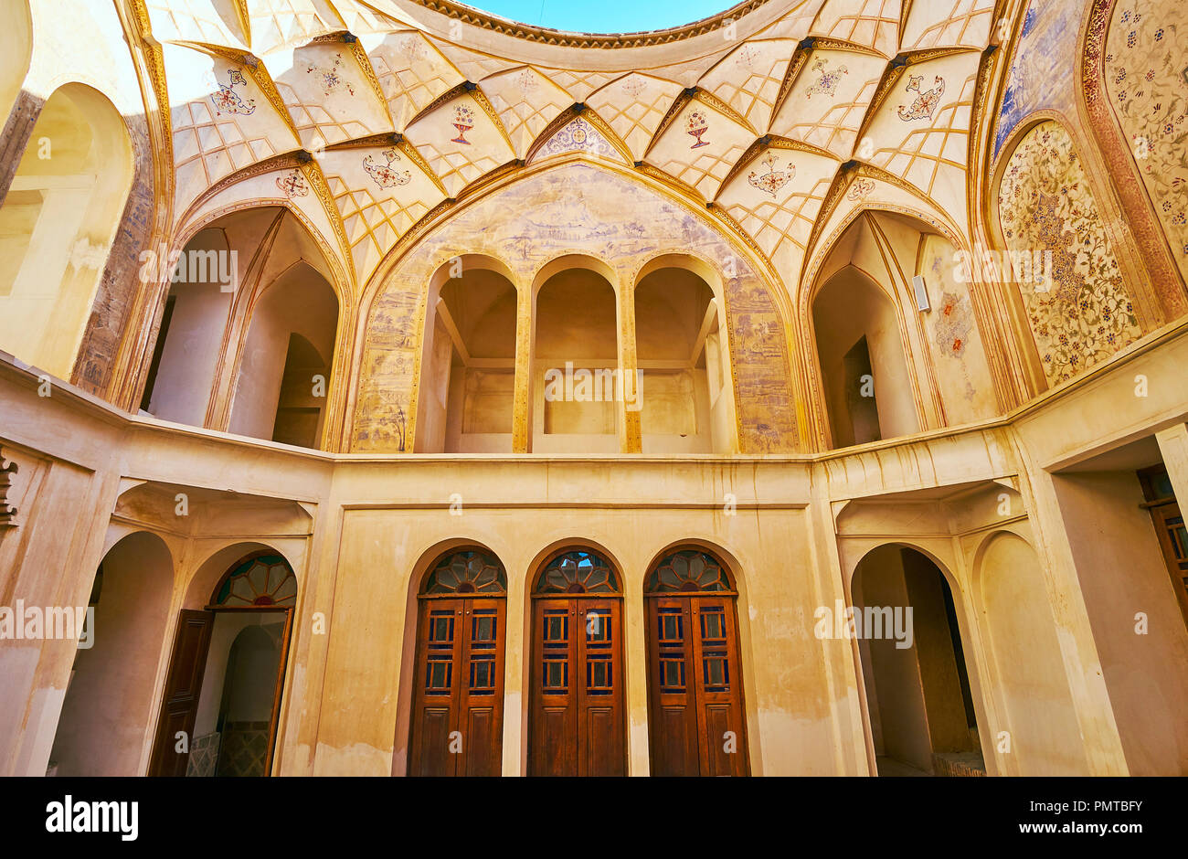 KASHAN, IRAN - OCTOBER 22, 2017: Interior of a room in Tabatabaei House, walls and dome are ...