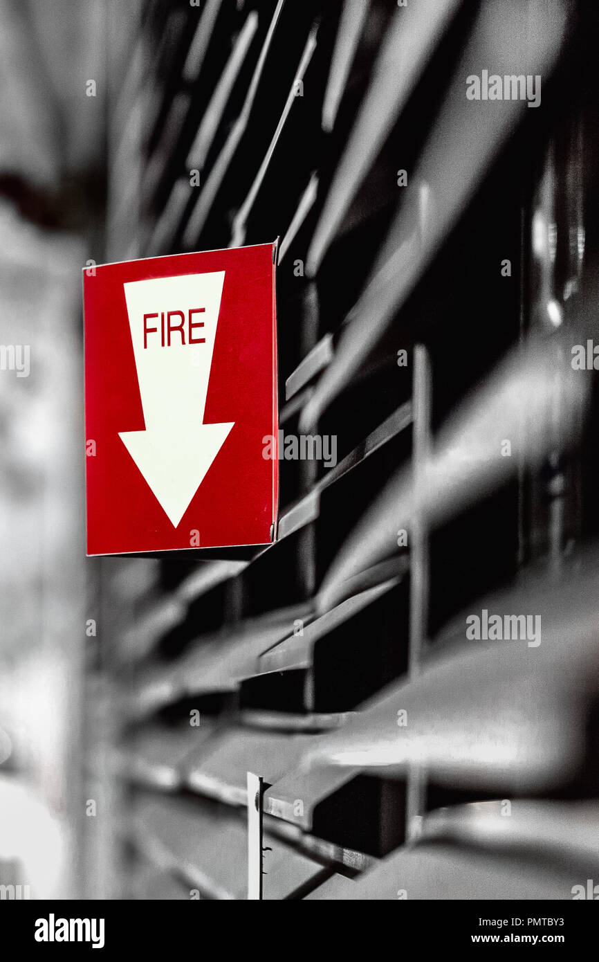 Fire information sign on louvers Stock Photo - Alamy