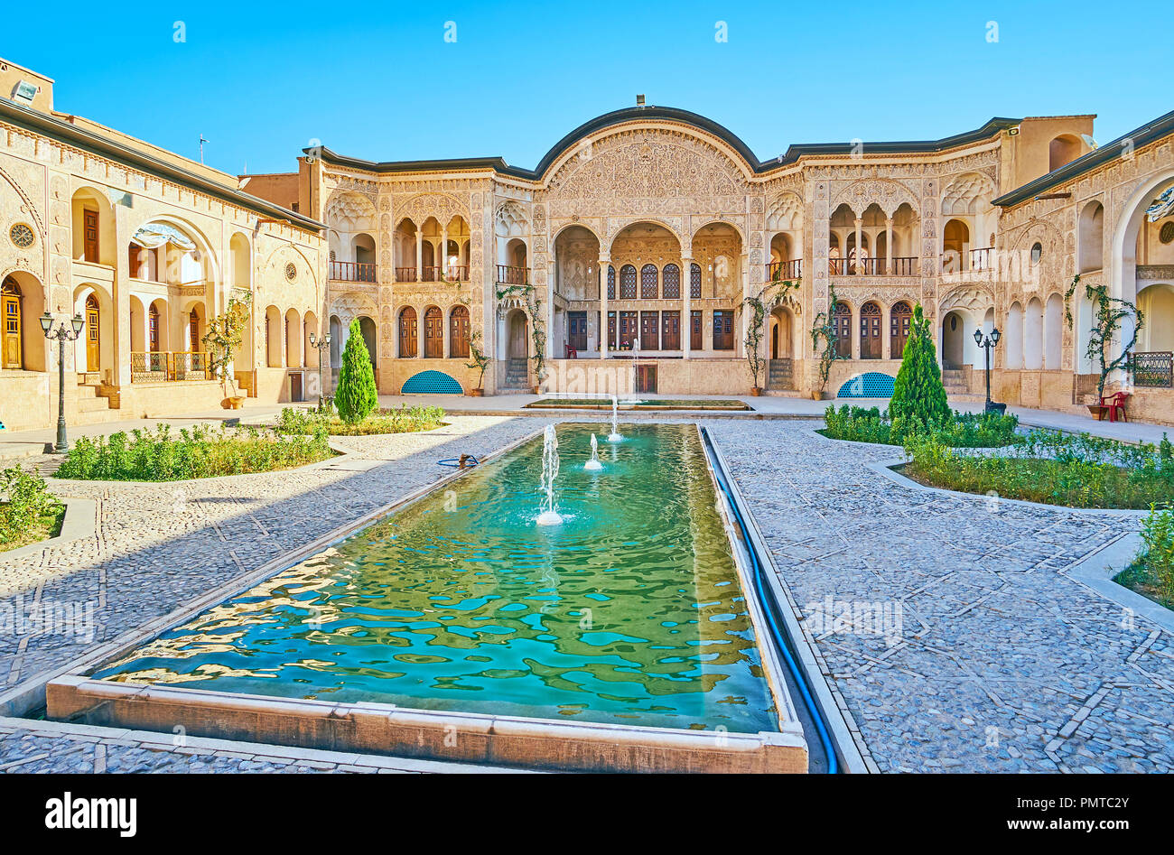 KASHAN, IRAN - OCTOBER 22, 2017: The outstanding architecture of Tabatabaei House attracts the ...