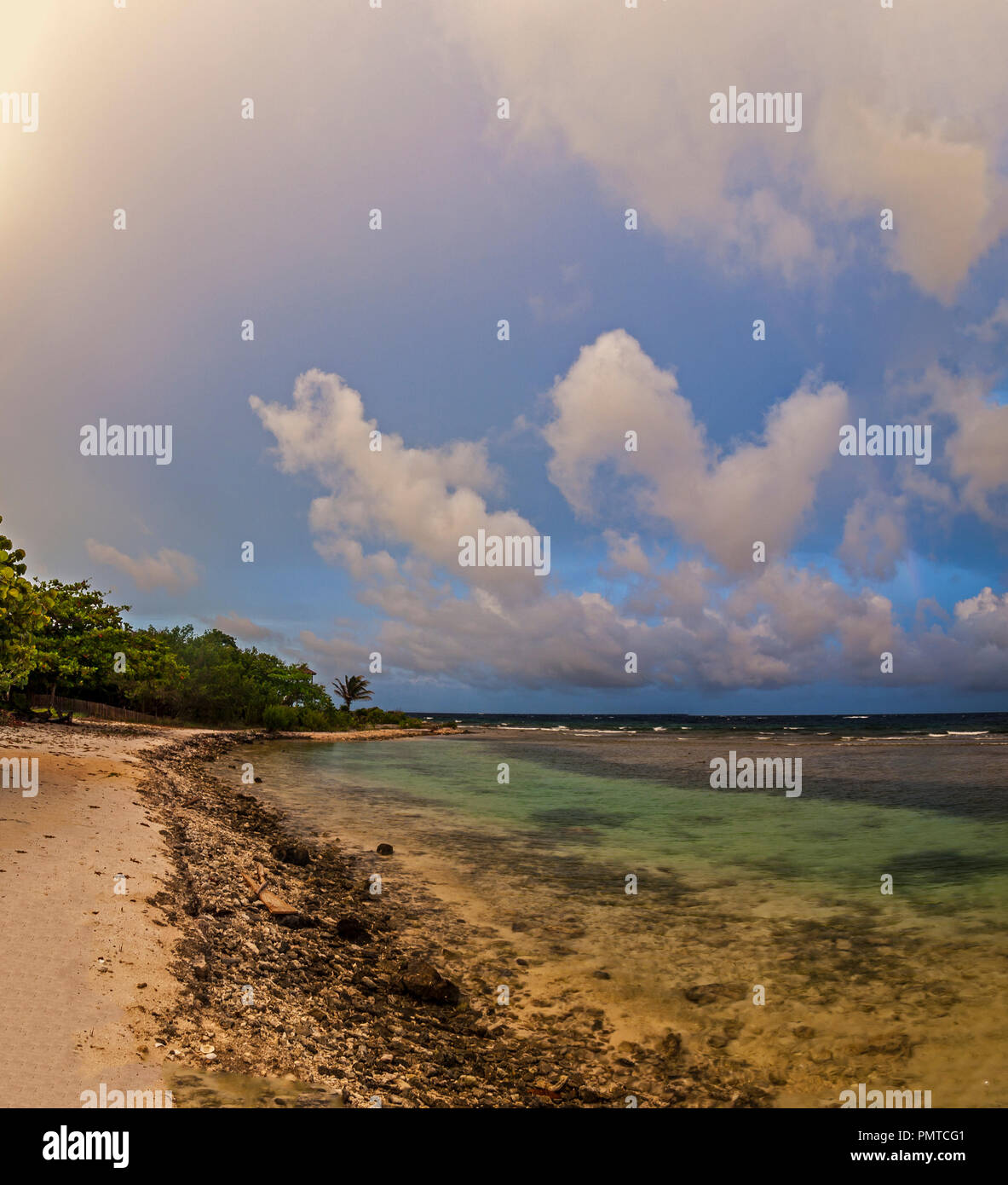 Coastline and beach on island of Roatan in Bay Islands Honduras Stock ...