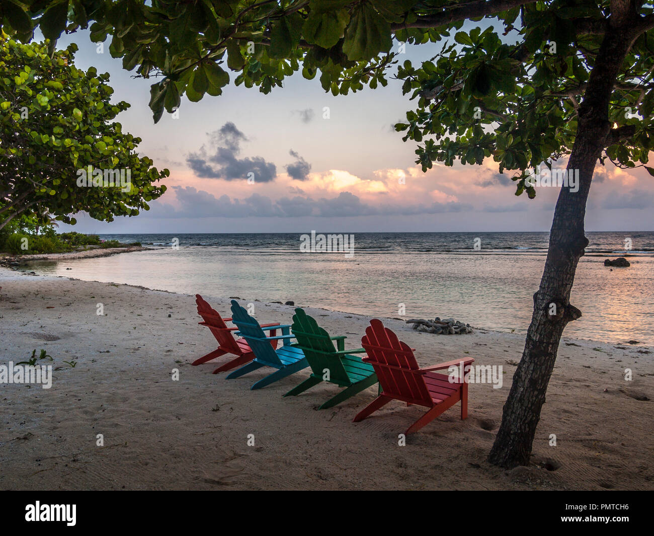 Coastline and beach on island of Roatan in Bay Islands Honduras Stock ...