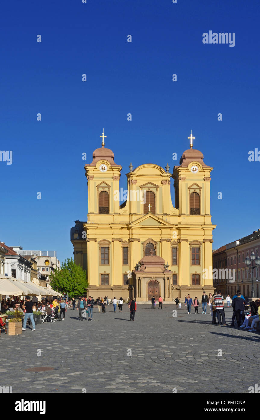 Roman Catholic Church and Union Square of Timisoara, Romania Stock ...