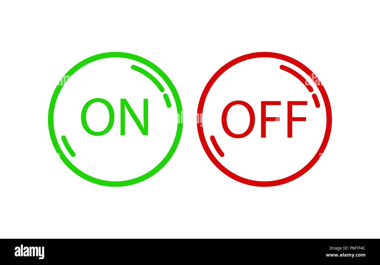 The contour of the green and red round buttons with text IT on and OFF ...