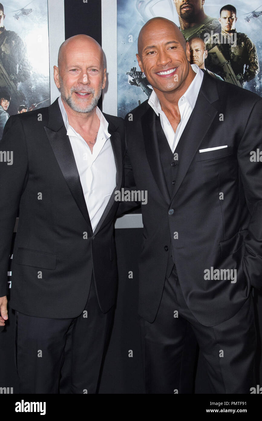 Bruce Willis, Dwayne "The Rock" Johnson attend the premiere of ...
