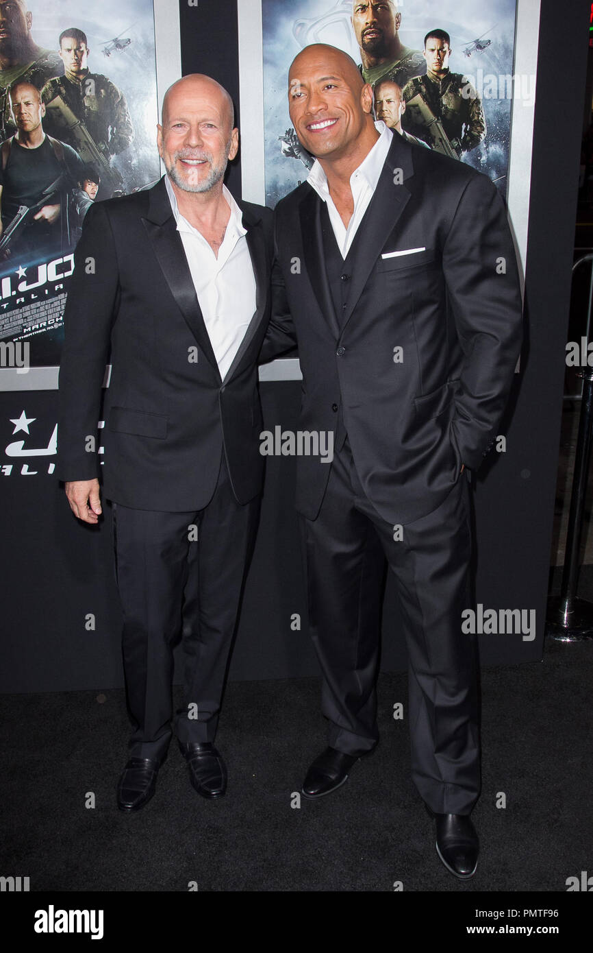 Bruce Willis, Dwayne "The Rock" Johnson attend the premiere of ...