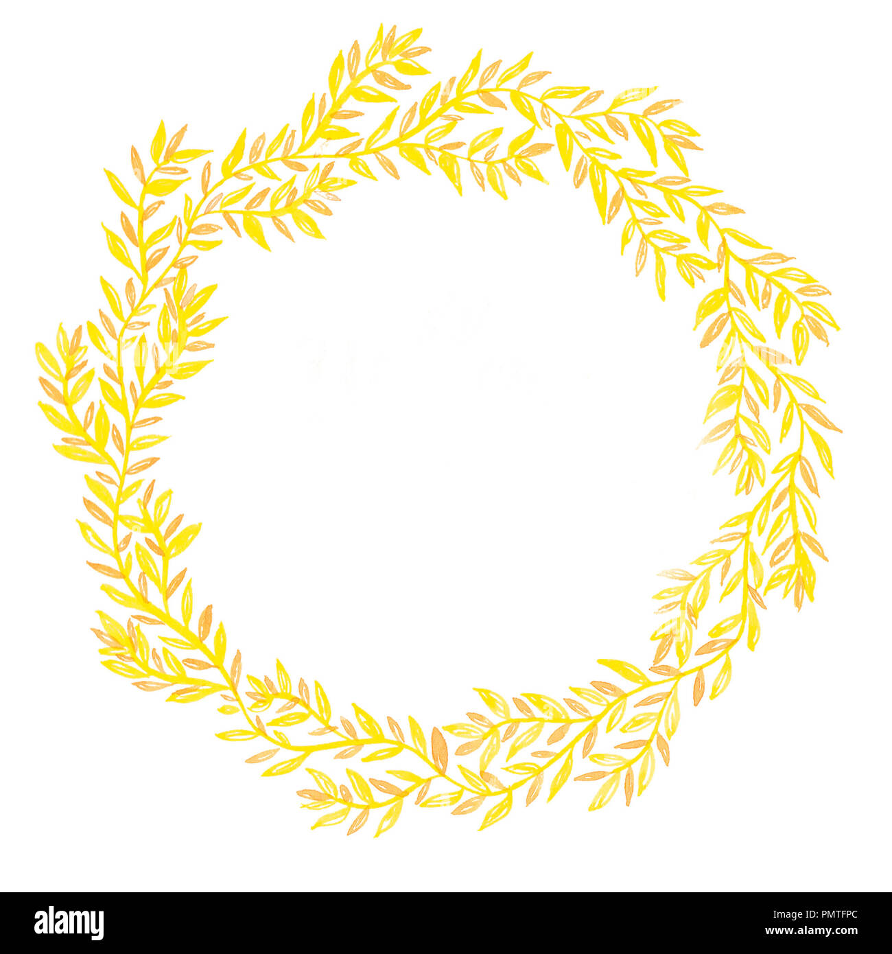 Handmade watercolor floral wreath with little yellow and caramel leaves ...