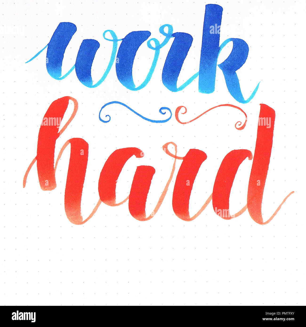 "Work hard" hand lettering motivational quote in blue and orange Stock ...