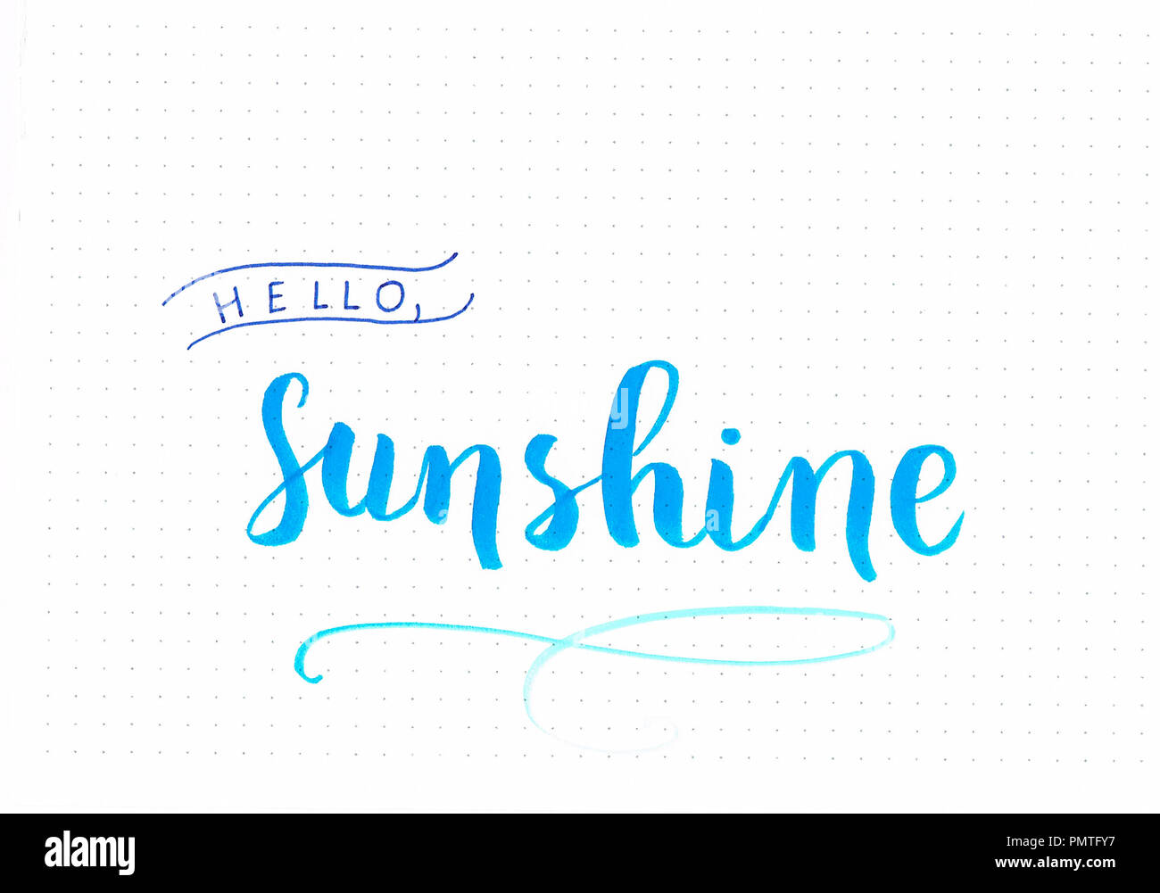 "Hello sunshine" hand lettering greeting in blue Stock Photo - Alamy