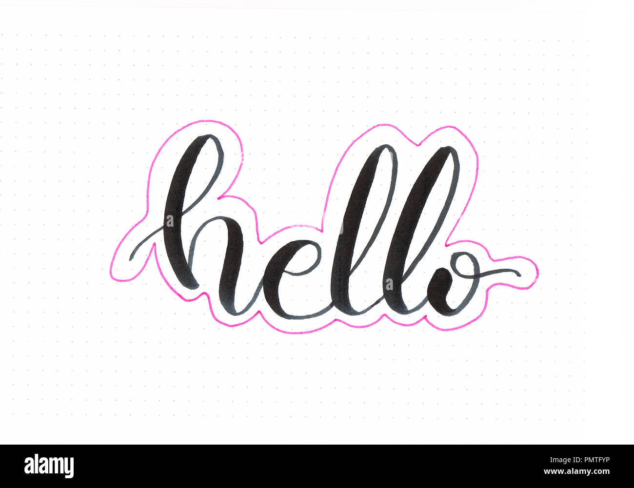 "HELLO" hand lettering black and pink sign Stock Photo - Alamy