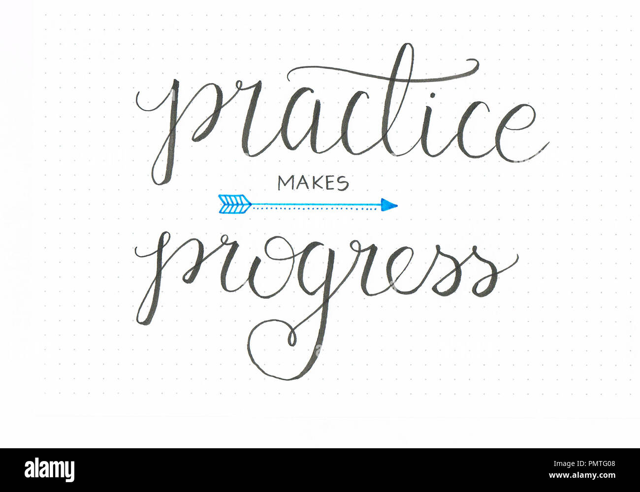 "Practise makes progress" honest hand lettering saying in black with an ...