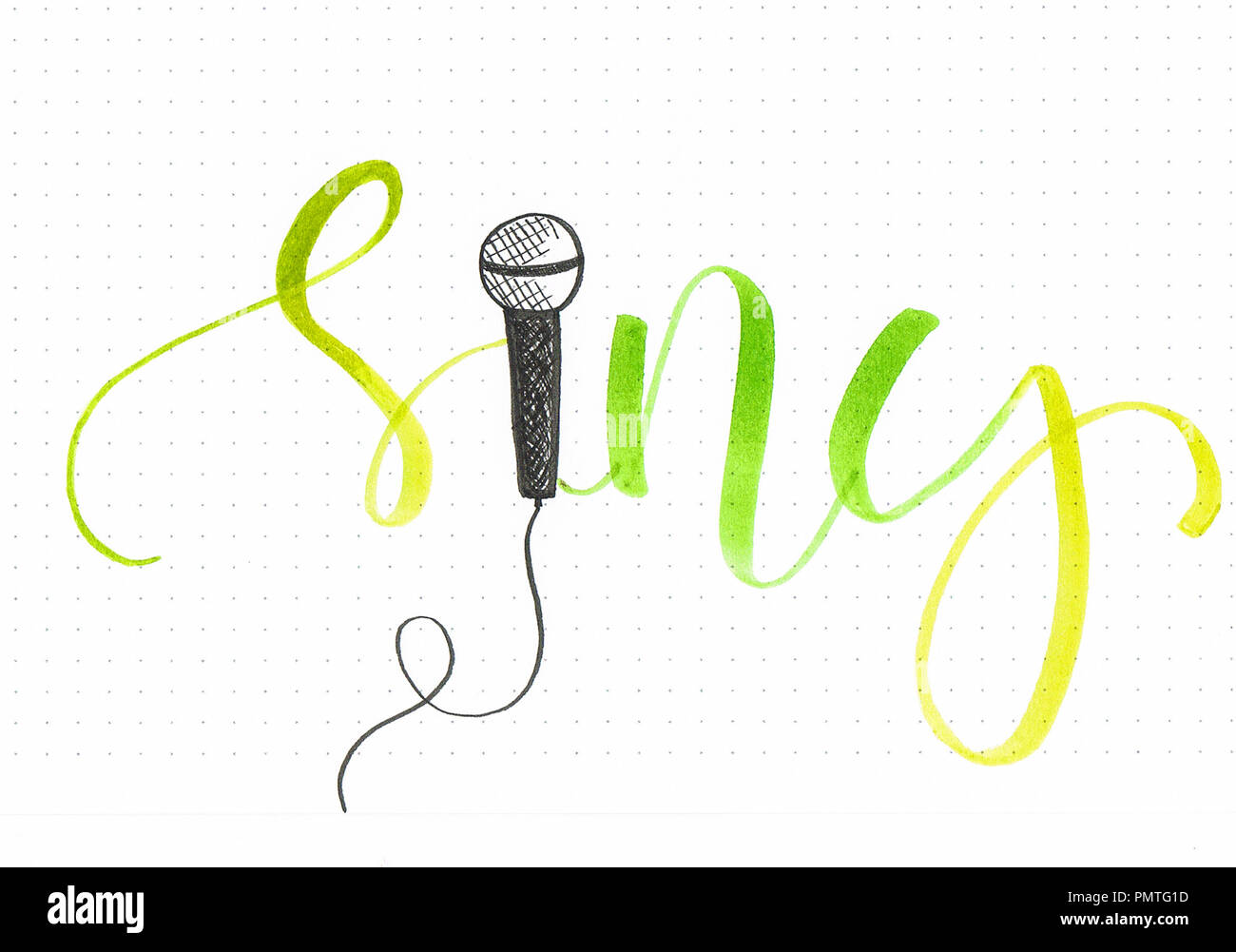 "Sing" hand lettering green word with a microphone doodle Stock Photo ...