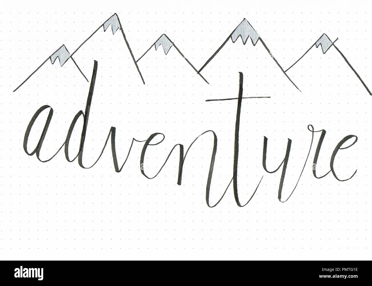 "Adventure" hand lettering sign with bouncy lettering and mountains ...