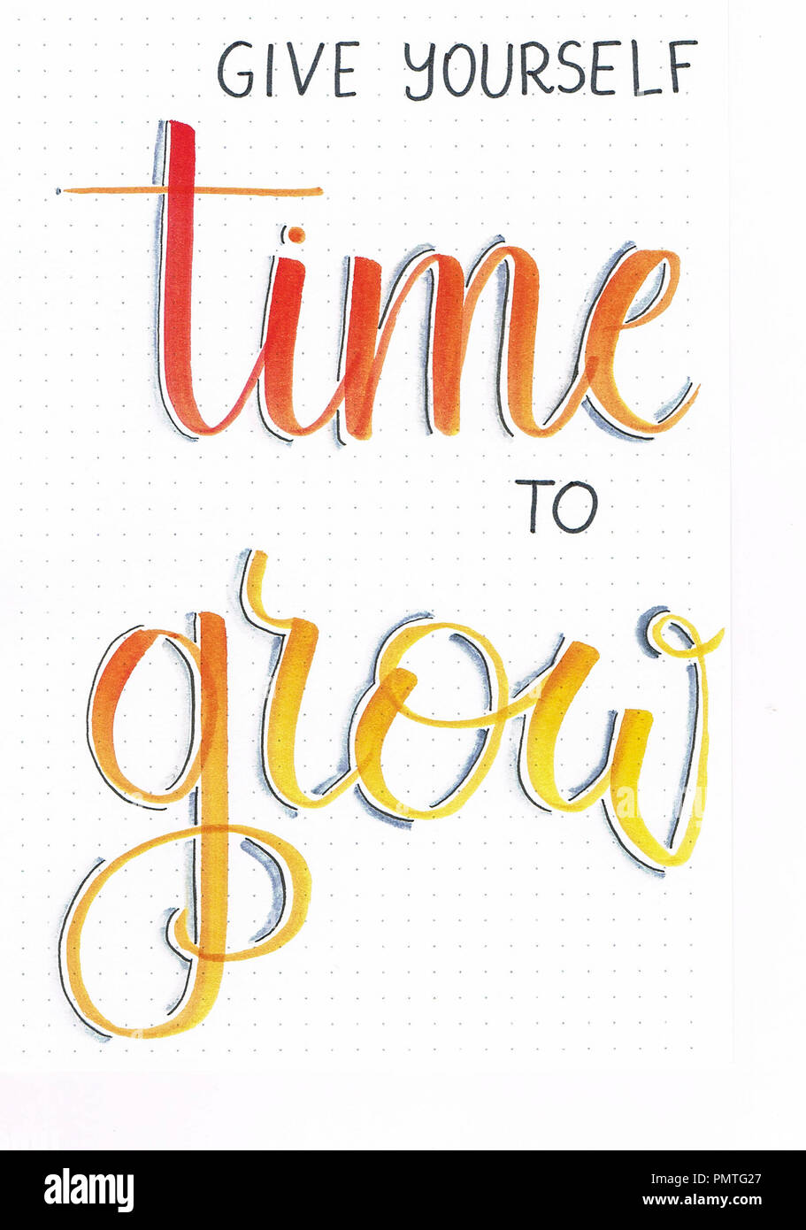 "Give yourself time to grow" hand lettering motivational quote in ...