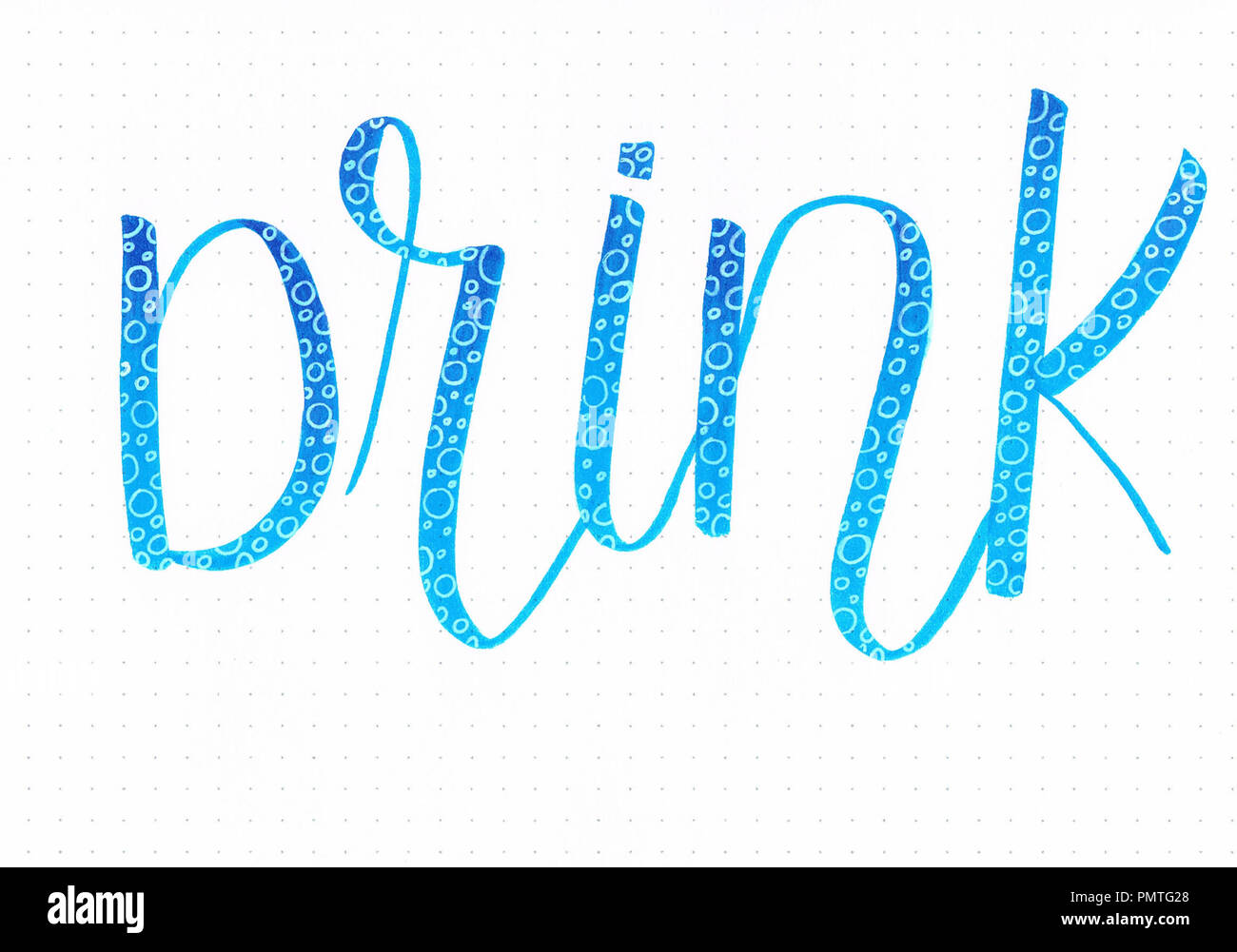 "Drink" blue hand lettering with bubbles reminder to drink more water ...
