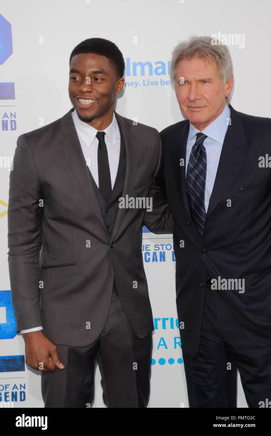 Harrison Ford and Chadwick Boseman at the Premiere of Warner Bros ...