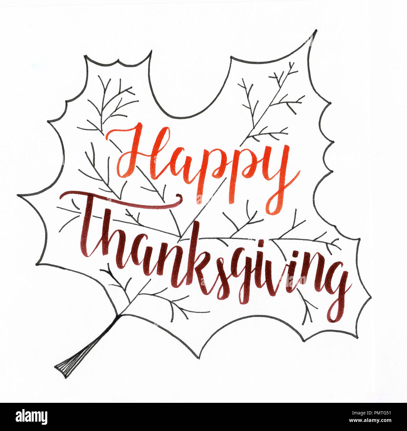 "Happy Thanksgiving" hand lettering inscription in orange and brown in ...