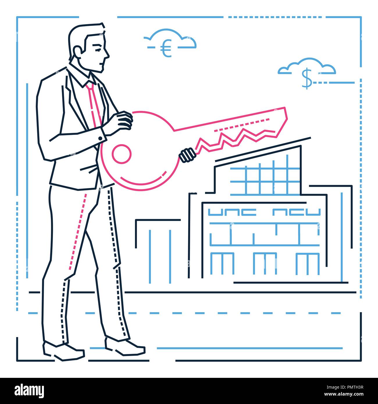 Businessman with a key - line design style illustration Stock Vector ...