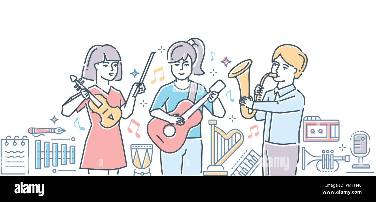 Music school - colorful line design style illustration Stock Vector ...