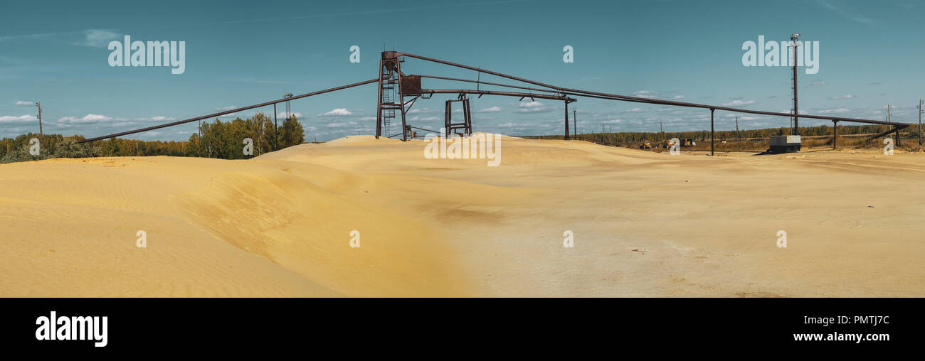 Panoramic view of quarry with special mechanism for mining of yellow ...