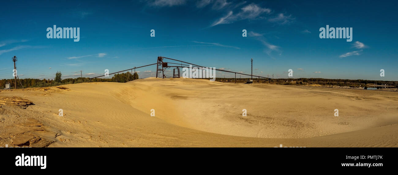 Panoramic view of sand quarry with special mechanism for mining of ...