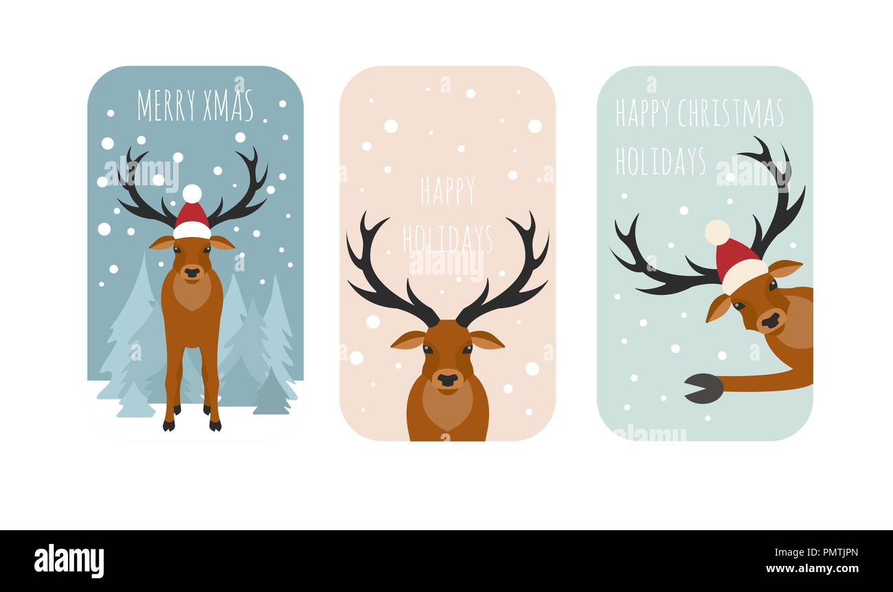 Cute reindeer sticker icon set. Elements for christmas holiday greeting ...