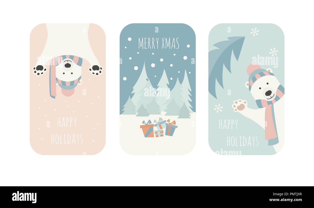 Cute Polar Bear Christmas Holiday Greeting Card Poster Design Vector