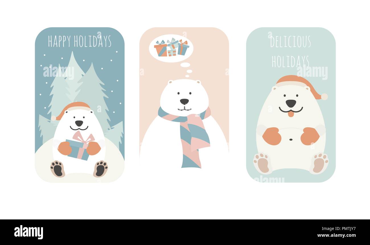 Cute Fat Polar Bear Christmas Holiday Greeting Card Poster Design