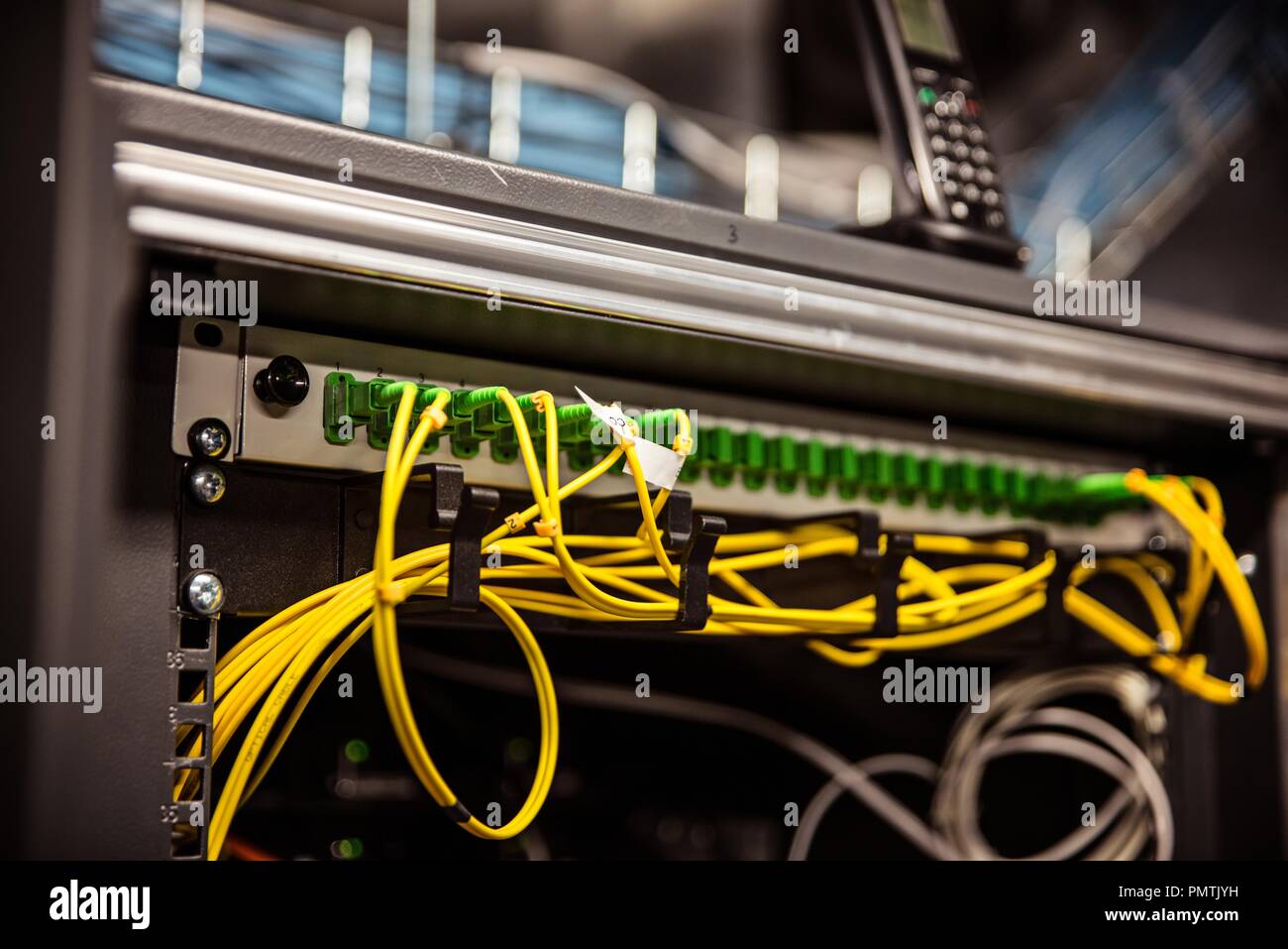 Network server and internet wires. Internet network routers. Wires ...