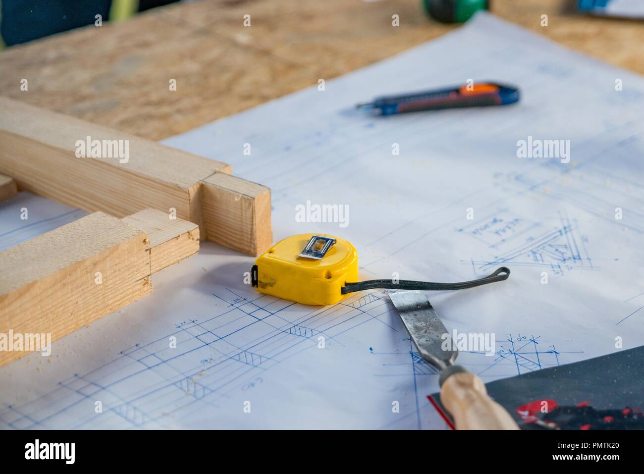House construction project. Woodworking, construction concept Stock ...