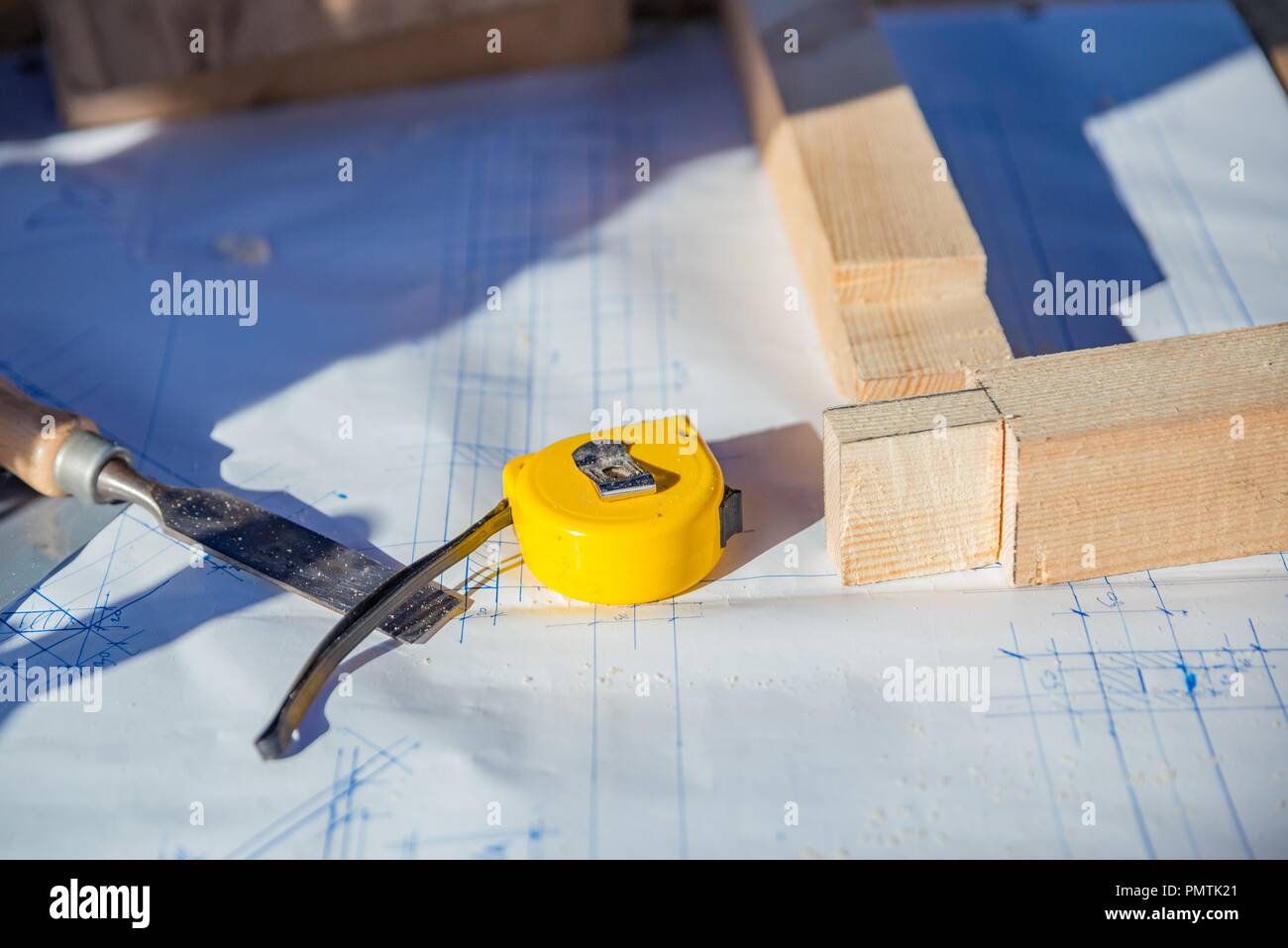 House construction project. Woodworking, construction concept Stock ...