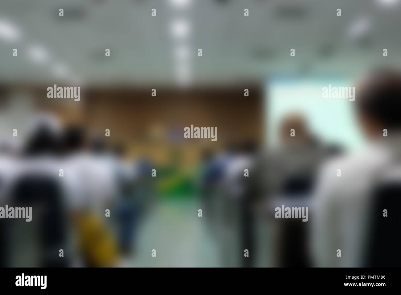 stage & presentation screen in seminar conference room. blur background ...