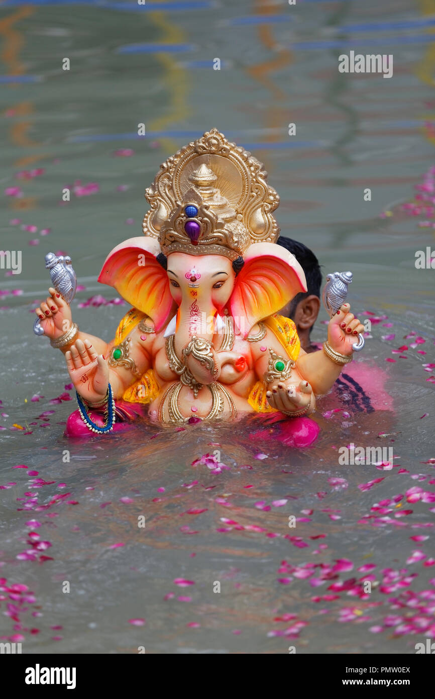 Mumbai, India: September 19, 2018: Ganesh Idol Immersion in artificial ...