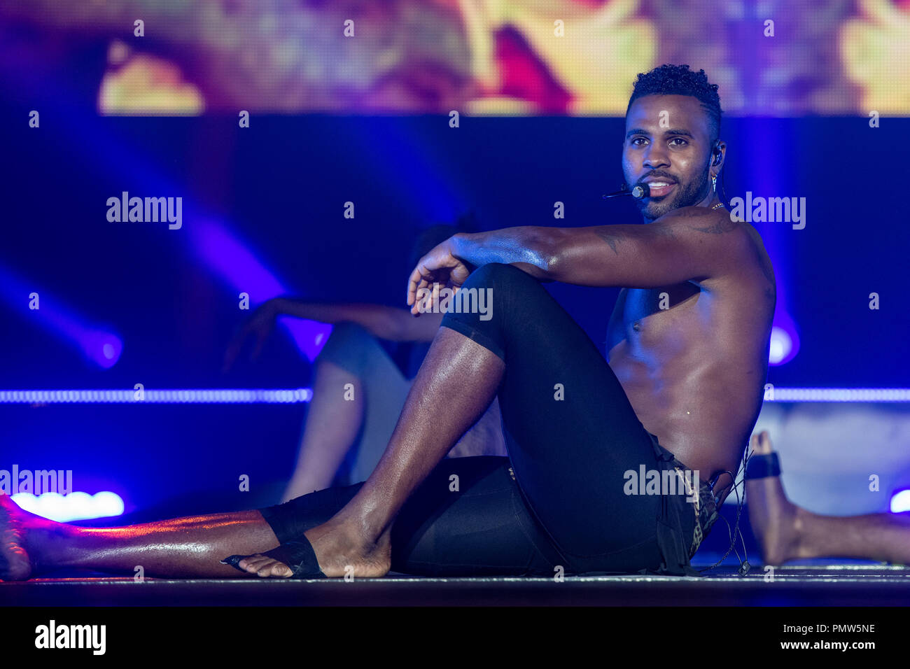 Dublin, Dublin, Ireland. 19th Sep, 2018. Jason Derulo sits on stage in ...