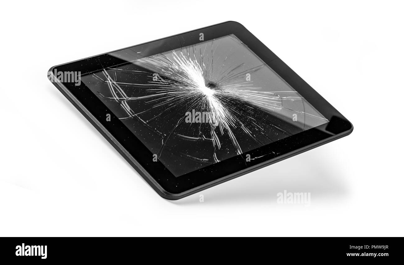 Tablet pc with broken screen isolated on white with clipping path Stock ...