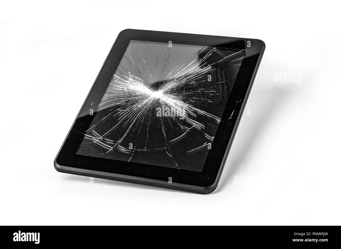 Tablet pc with broken screen isolated on white. With clipping path ...