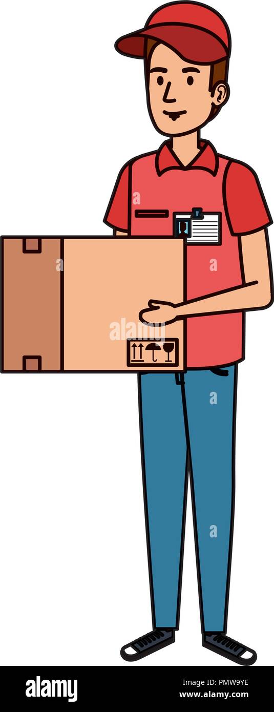 delivery worker lifting box character Stock Vector Image & Art - Alamy