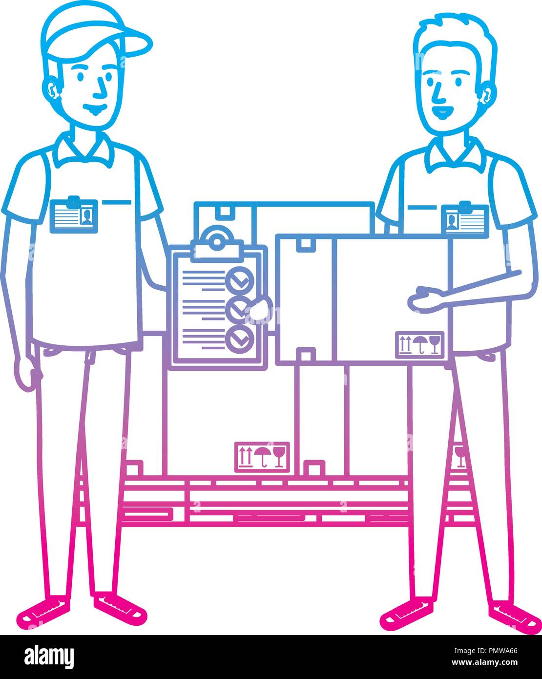 delivery workers with pile boxes and checklist Stock Vector Image & Art ...