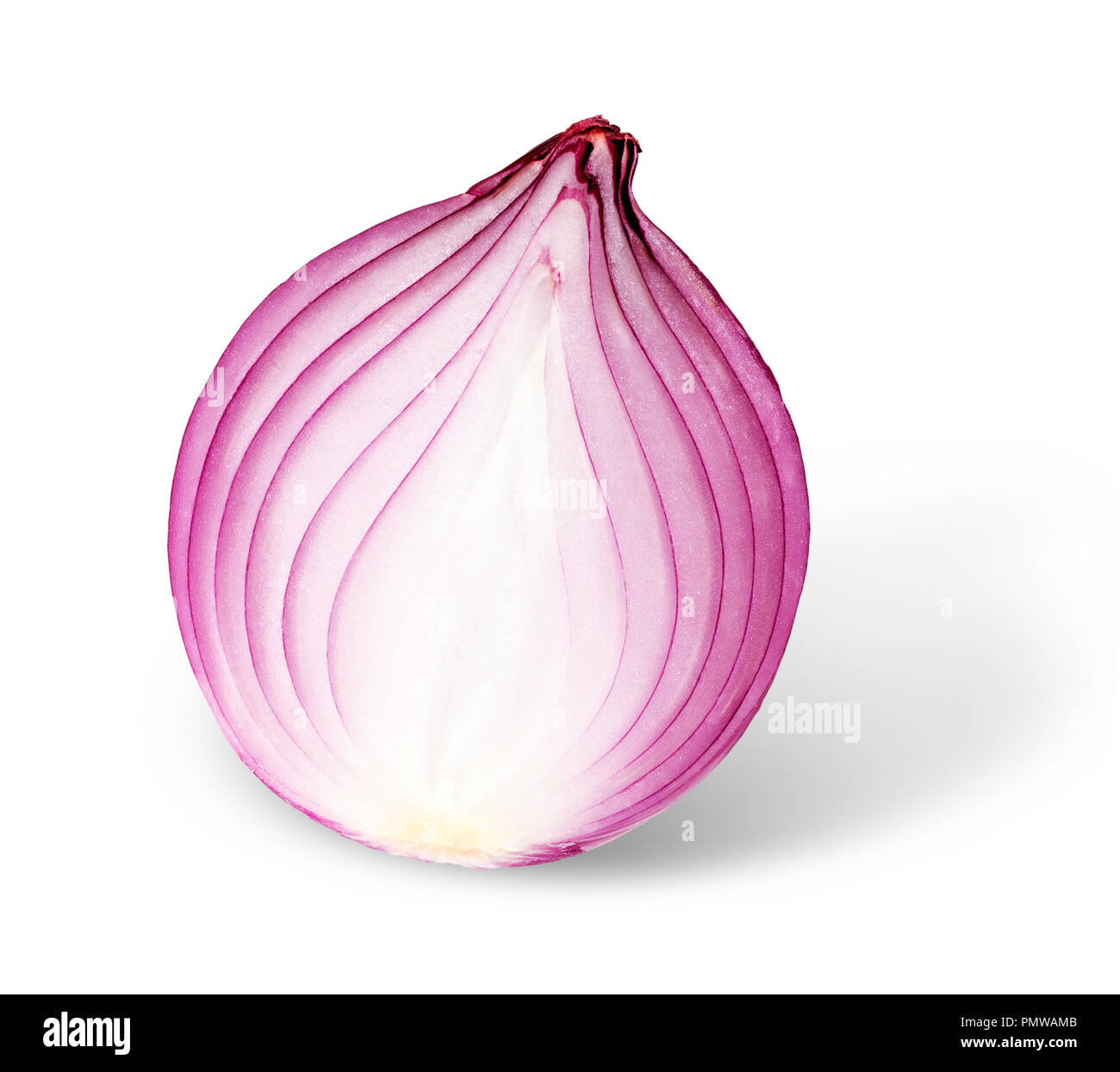A red onion, sliced in half, isolated on white background with clipping ...