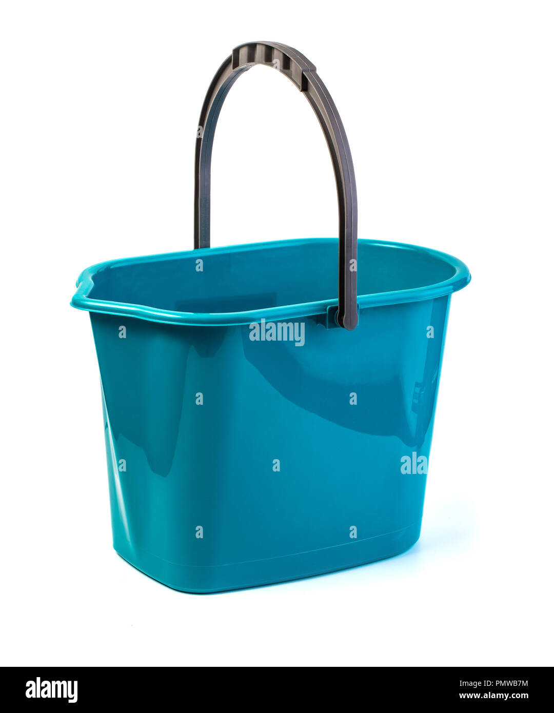 Single blue bucket isolated on a white background Stock Photo - Alamy