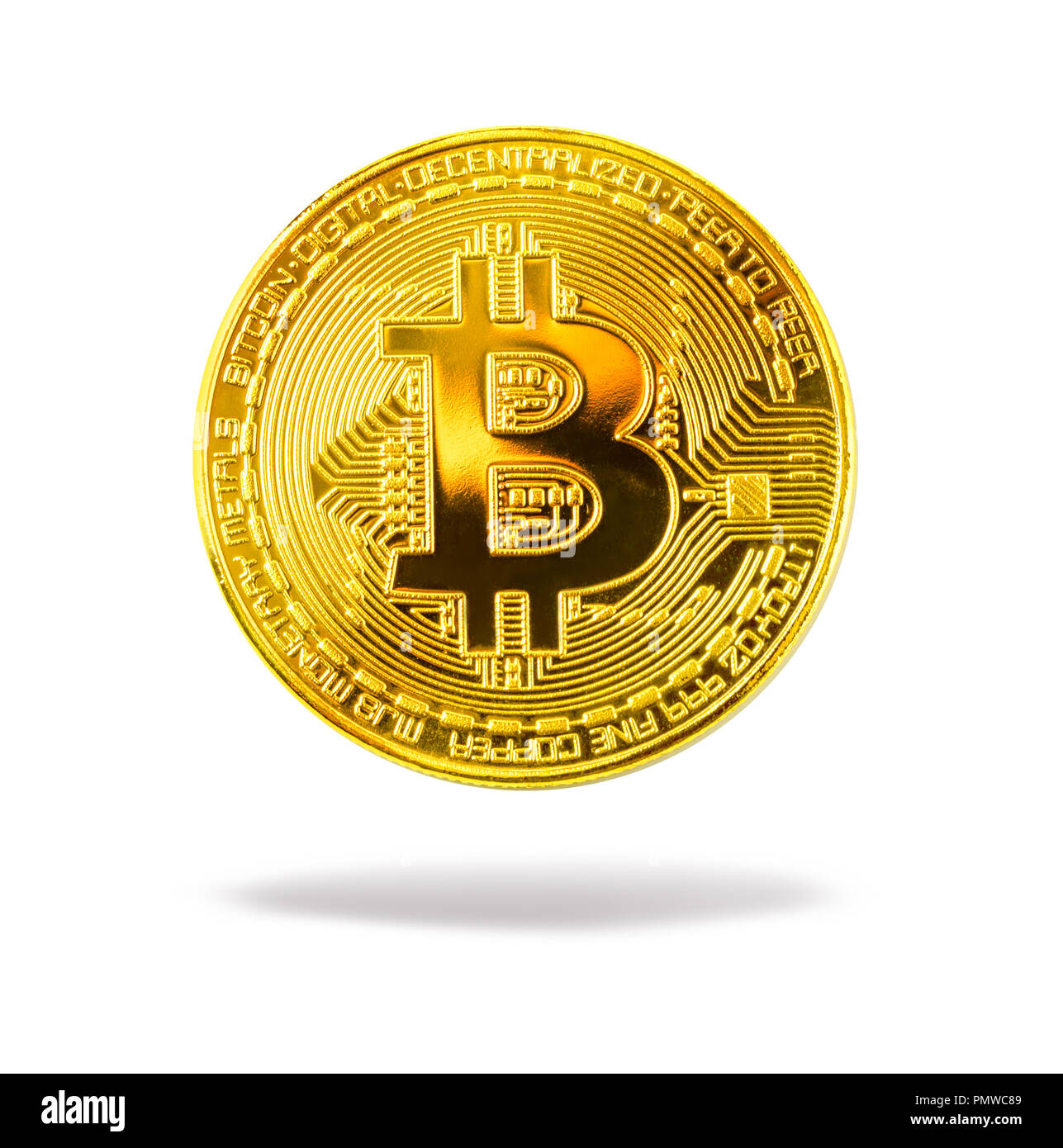 bitcoin close up isolated on white with clipping path Stock Photo - Alamy